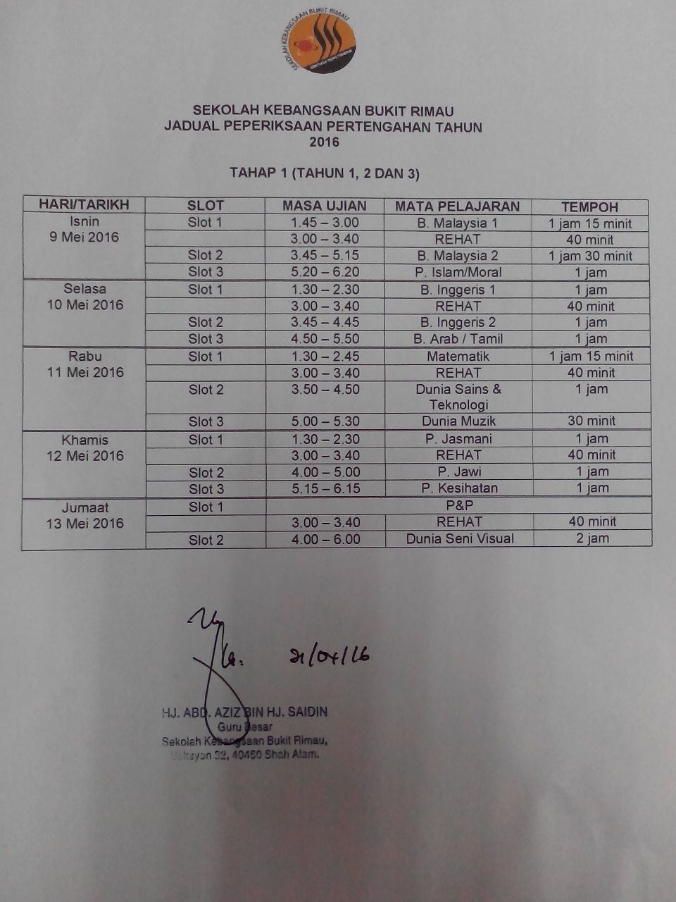 BULETIN SK BUKIT RIMAU: 2016