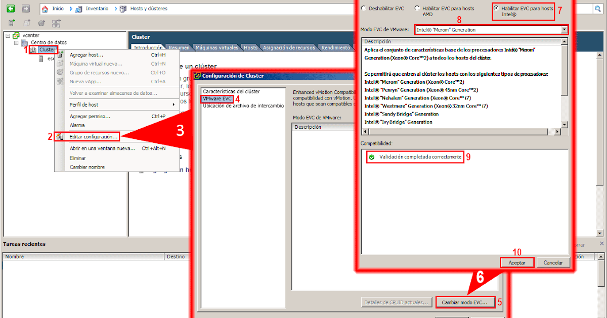 Pantallazos.es: VMware Enhanced vMotion Compatibility: Activar EVC.