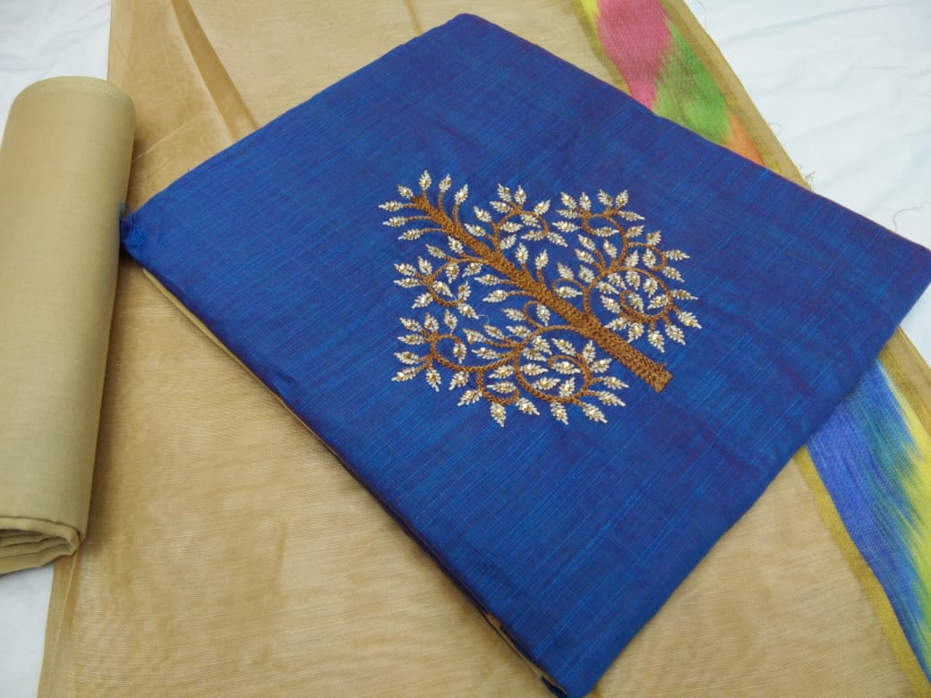 slub silk with hand zad work Dress Materilas