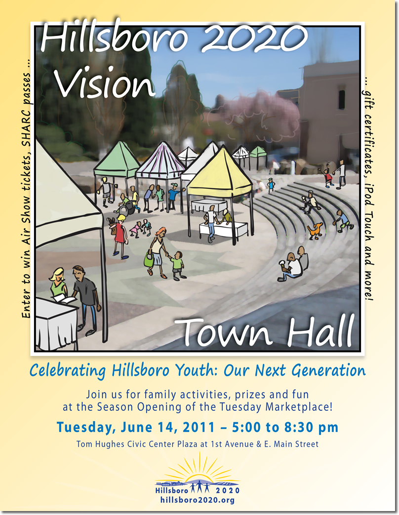 Poster design for Hillsboro 2020 Town Hall • Mad Bird Design