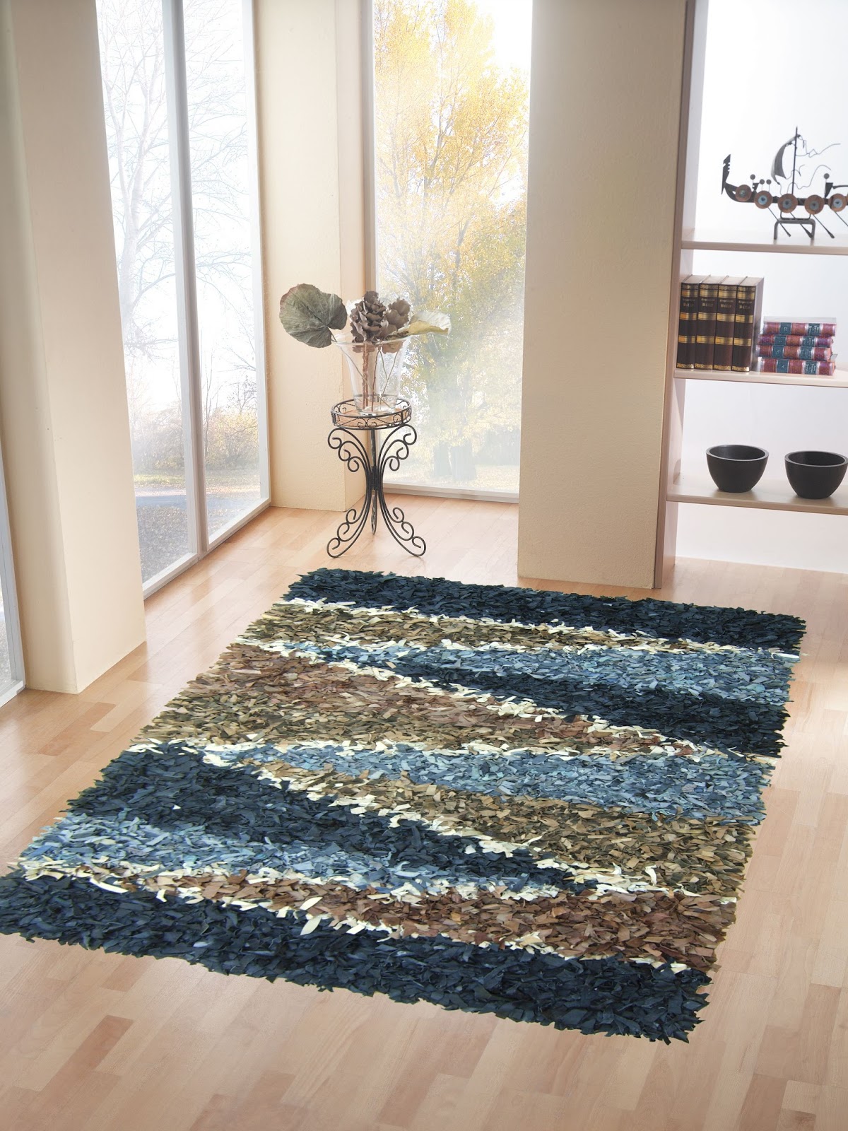 Leather carpets, Leather shaggy rugs, leather shag rugs india, leather ...