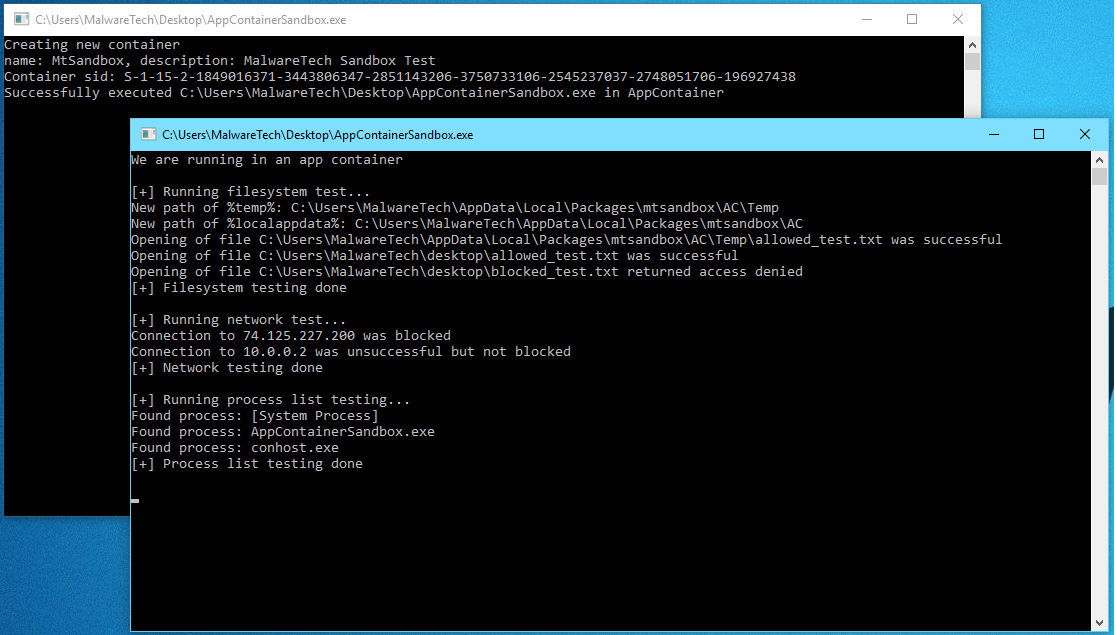 Advanced Desktop Application Sandboxing via AppContainer