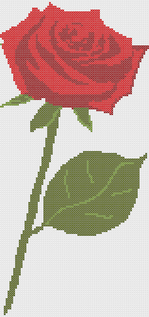 Dibujos Punto de Cruz Gratis: Rosa roja en patrones punto de cruz