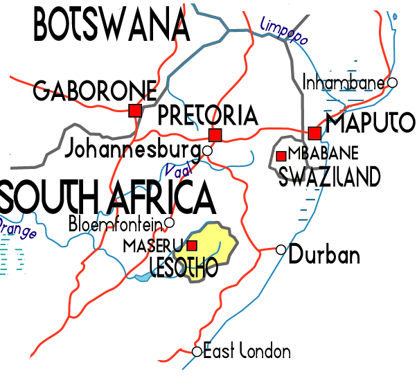 Map of Lesotho Country Area | Map of Africa Country Regional Political