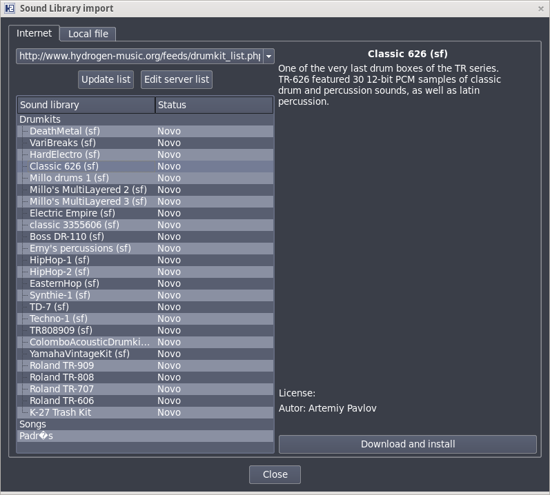 Livre Para Criar Música: Hydrogen - Itens do menu principal