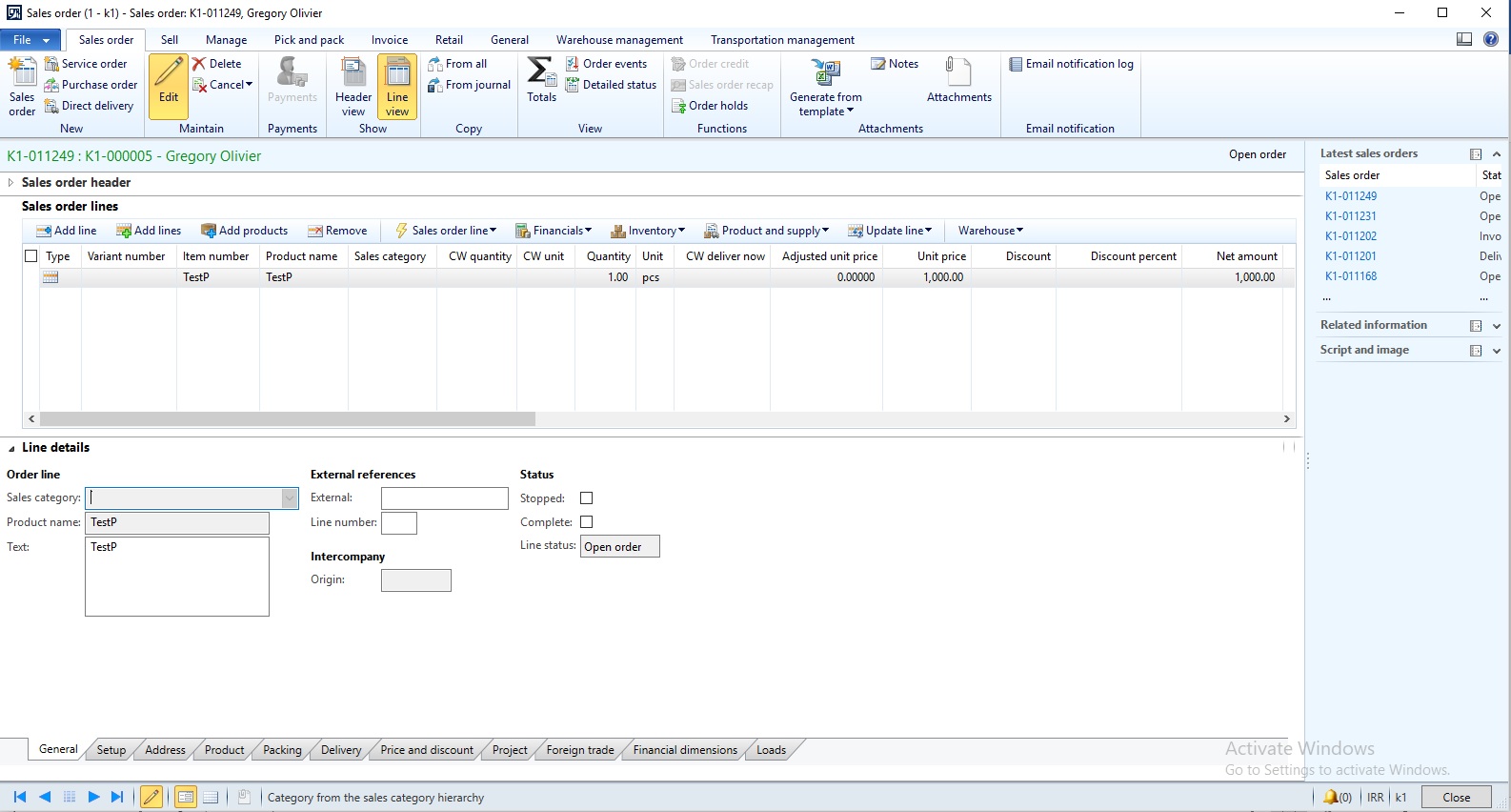 Microsoft Dynamics AX/365: Create Sales Order (SO)
