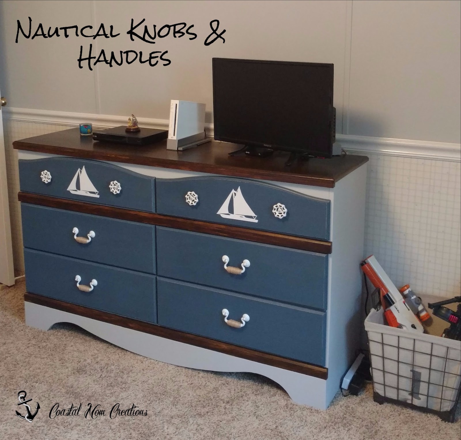 Coastal Mom Creations: Nautical Dresser with Stained Faux Wood
