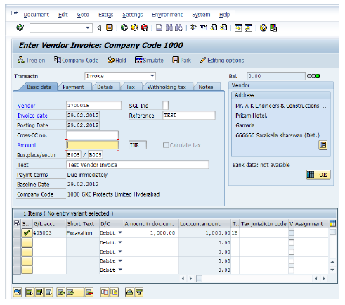 FB60 - Posting Vendor Invoice (AP) - SAP