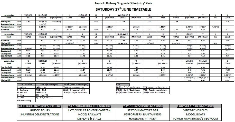 Tanfield Railway Blog: 2017 Gala Timetables