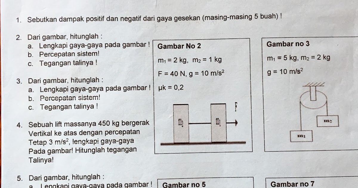 contoh soal ulangan harian fisika dan pembahasannya untuk materi dinamika gerak Lurus/ hukum ...