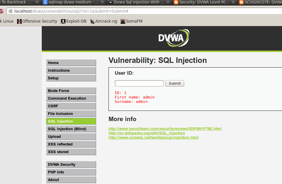 Learning Until Die: Sqlmap: Sql Injection DVWA level Medium