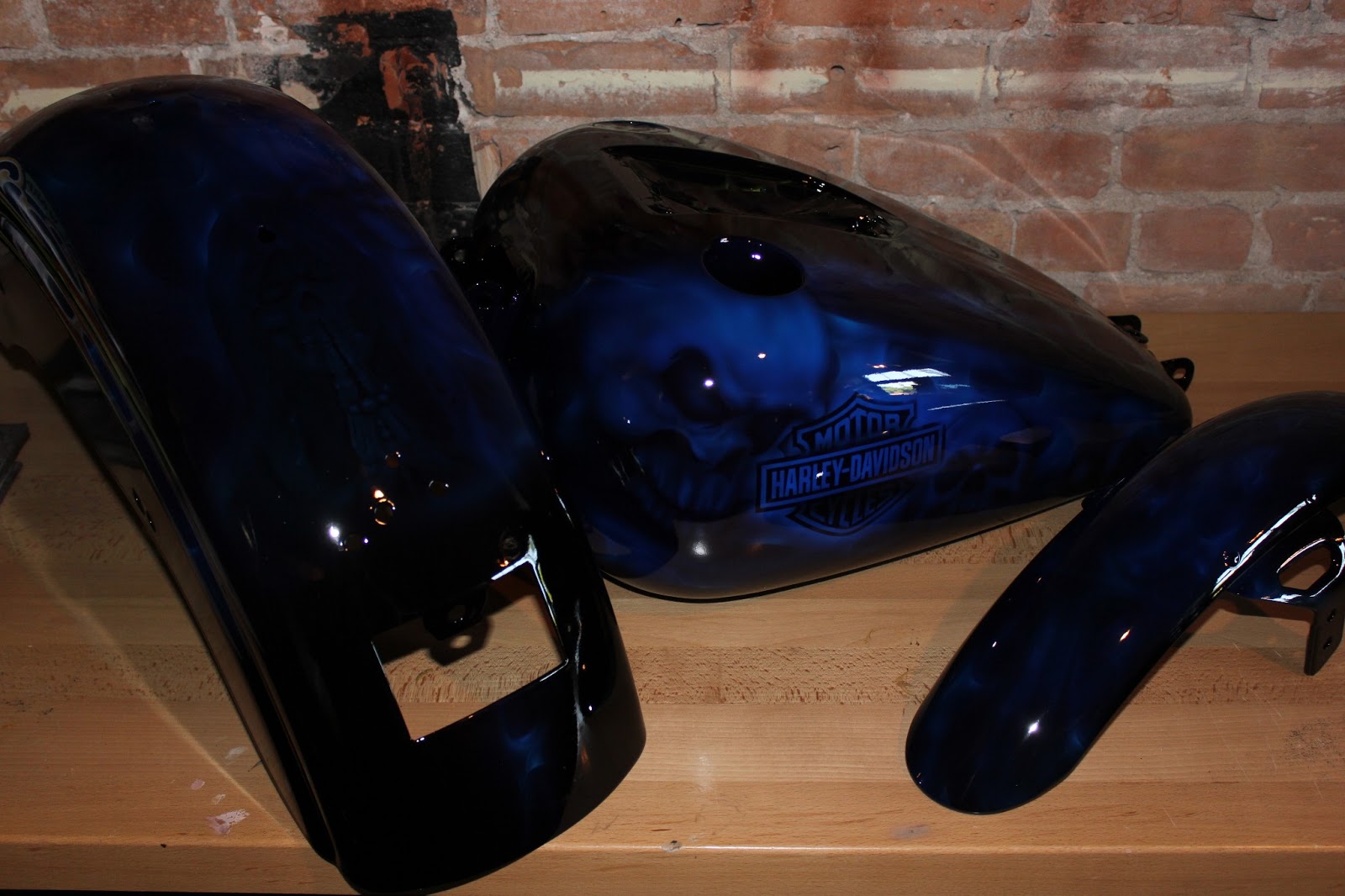 Online Motorcycle Paint Shop: Black base candy blue smoke and skulls ...