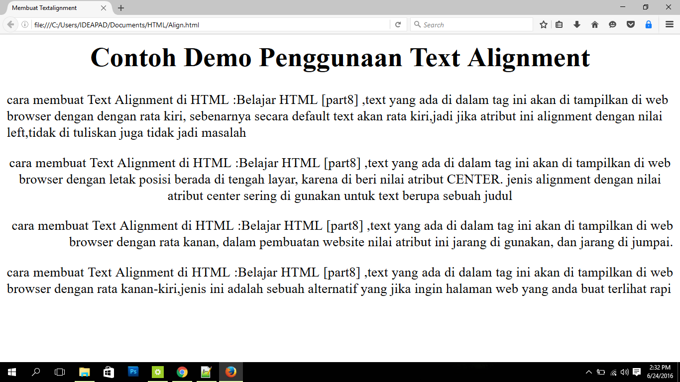 cara membuat Text Alignment di HTML :Belajar HTML [part8] - Kumain Coding