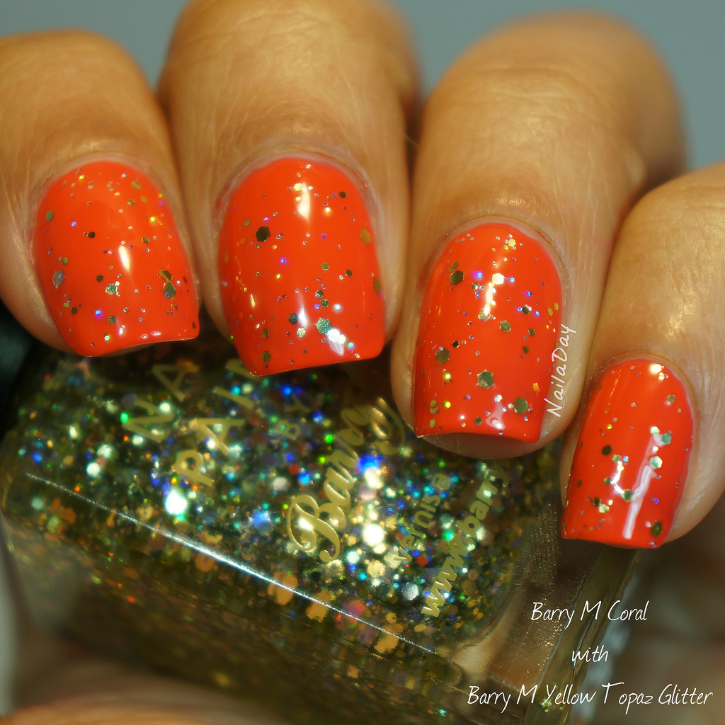 Nail a Day: Barry M Coral with Yellow Topaz Glitter