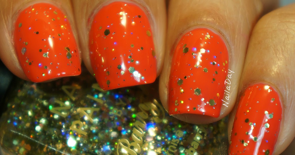 Nail a Day: Barry M Coral with Yellow Topaz Glitter
