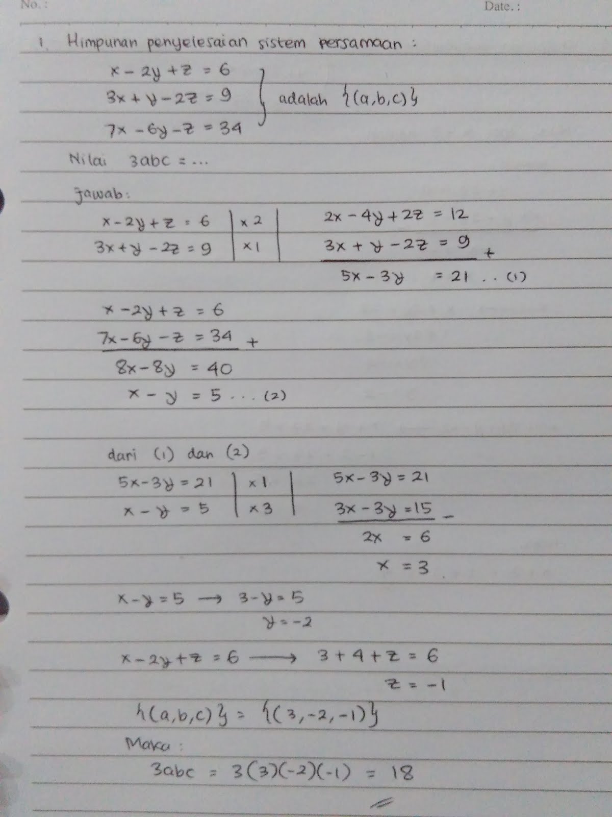 galihwidosamodra: Soal dan penyelesaian Persamaan Linear 3 Variabel (1)