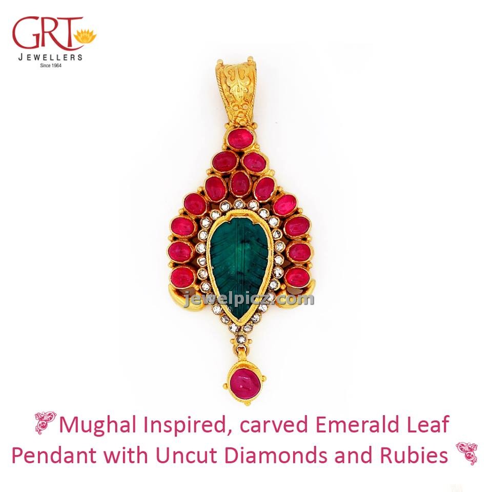 Mughal inspired ruby emarald uncut pendent by GRT ~ Latest Indian ...