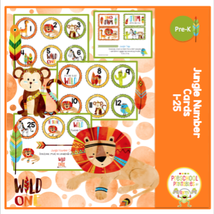 Jungle Number Cards (Watercolor) ~ Preschool Printables