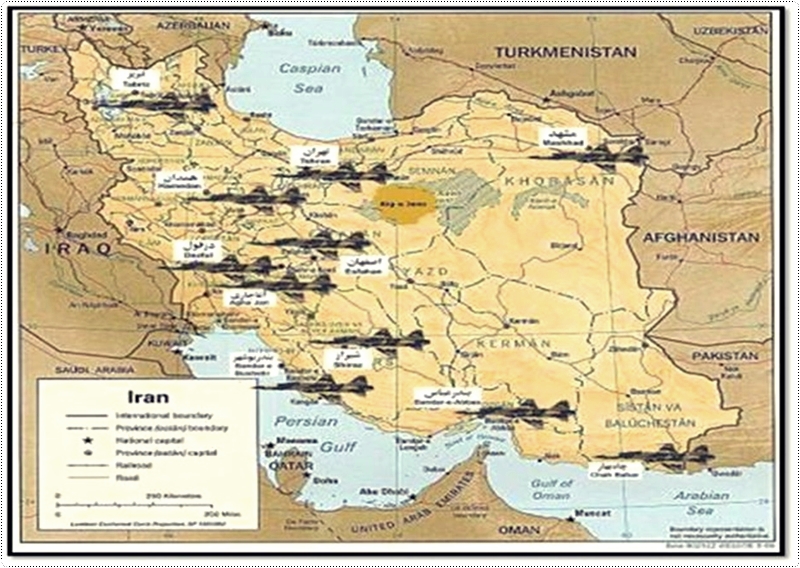 វិទ្យាសាស្រ្តយោធាកម្ពុជា: Iran Defense Bases Map