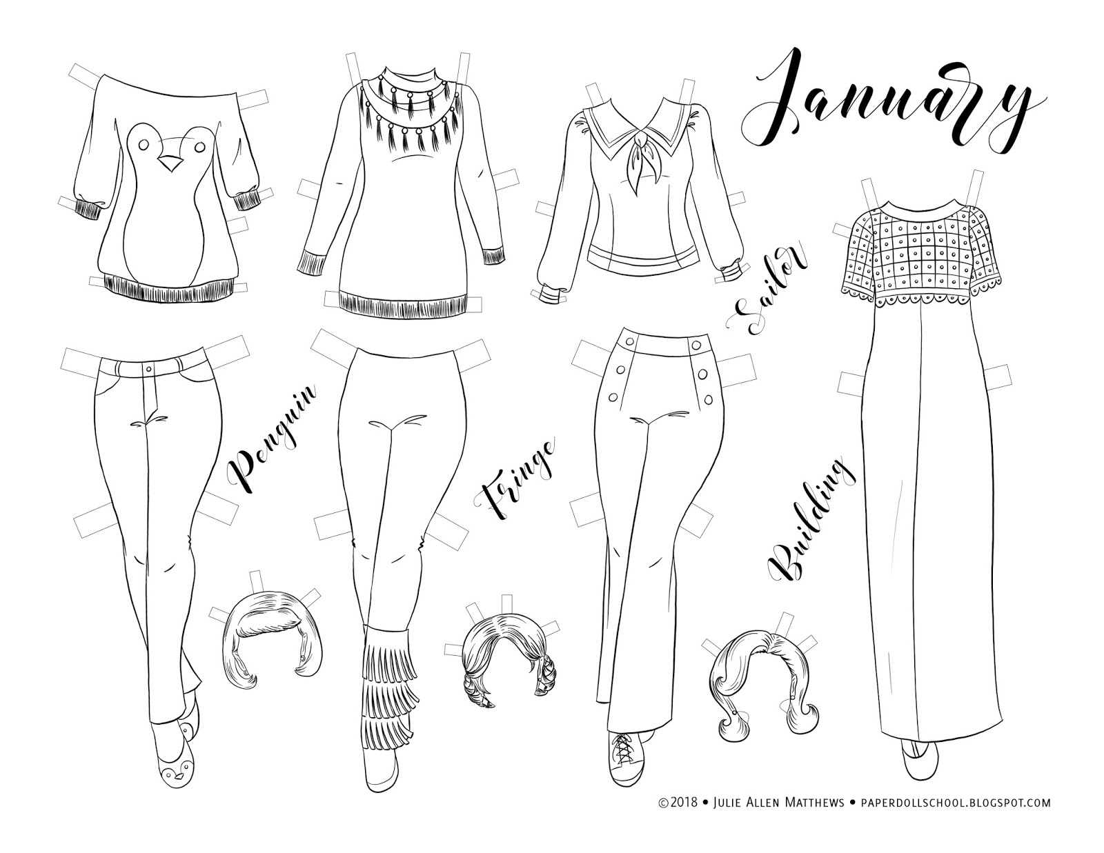Paper Doll School: January Paper Doll - Set 2