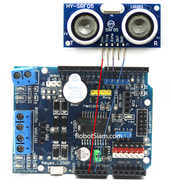 โปรเจค หุ่นยนต์หลบสิ่งกีดขวาง Arduino UNO + HY-SRF05