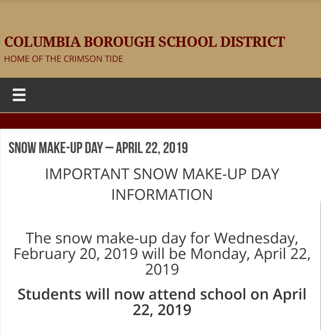 Columbia Schools – Snow Make-up Day Monday, April 22, 2019 – Columbia Spy