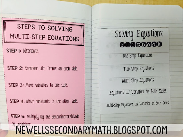 Solving Equations Flip-book for INB | Mrs. Newell's Math