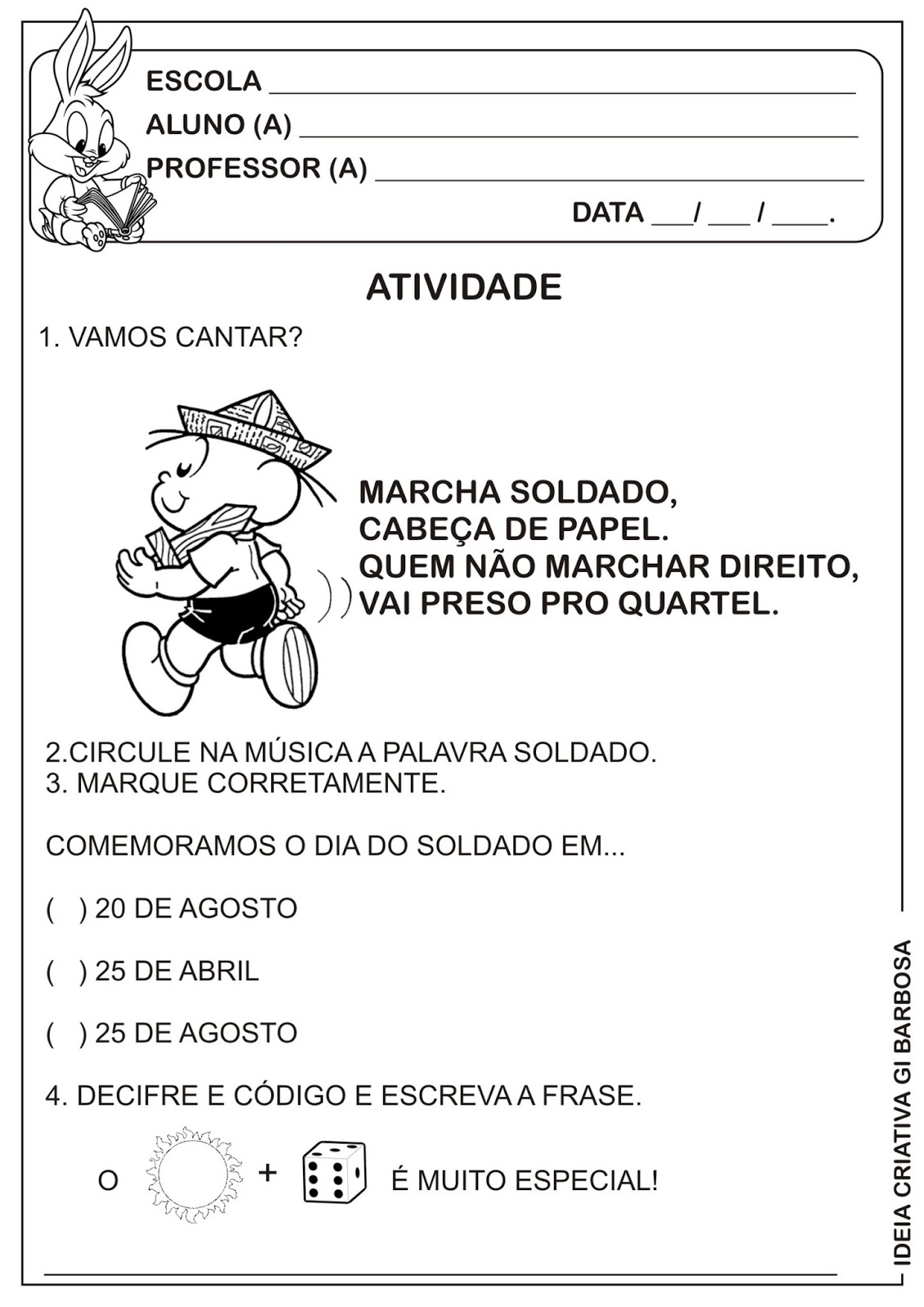 Atividade Dia do Soldado com Música | Ideia Criativa - Gi Carvalho ...