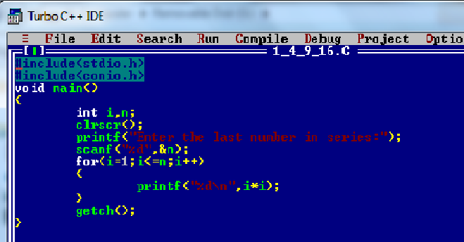C Language: To print series from 1,4,9,16,25,36,49,64,81,100.