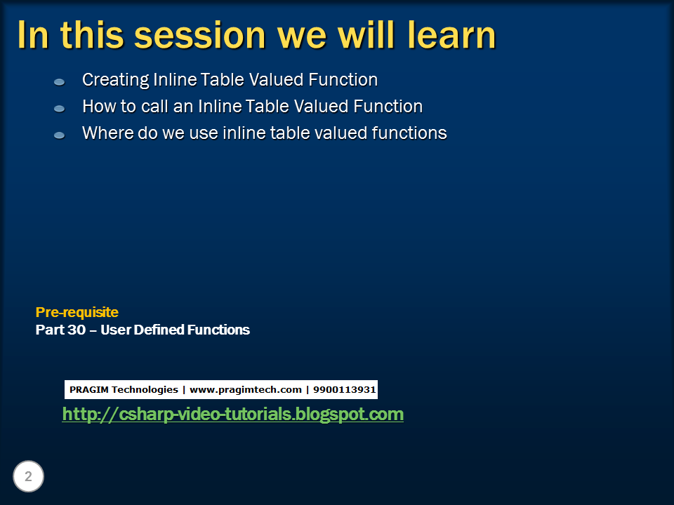 Sql Server Net And C Video Tutorial Part 31 Inline Table Valued