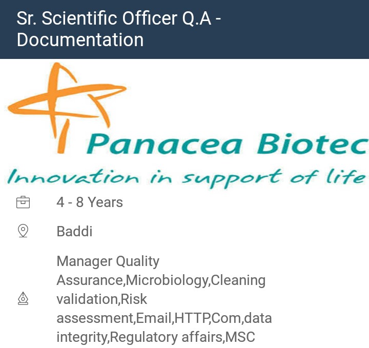 Panacea Biotec | Now Hiring QA- Officer | Apply Online | Baddi Panacea Biotec | Now Hiring QA- Officer | Apply Online | Baddi