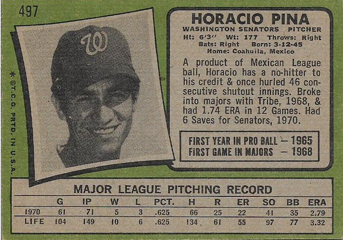 Topps 1971: no. 497 - horacio pina