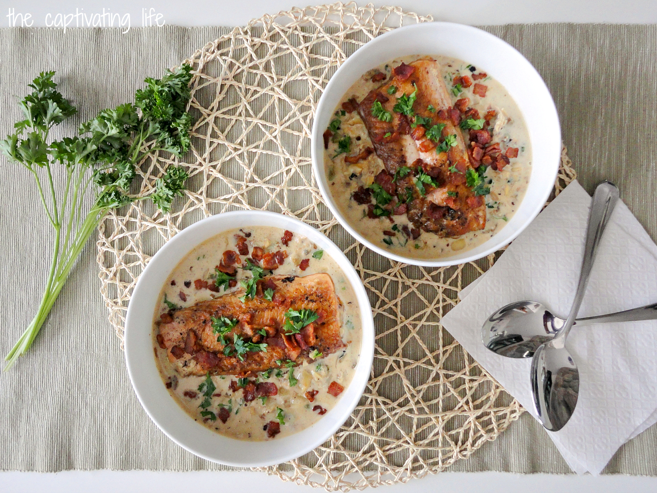 The Captivating Life: Pan-Seared Salmon with Bacon Clam Chowder