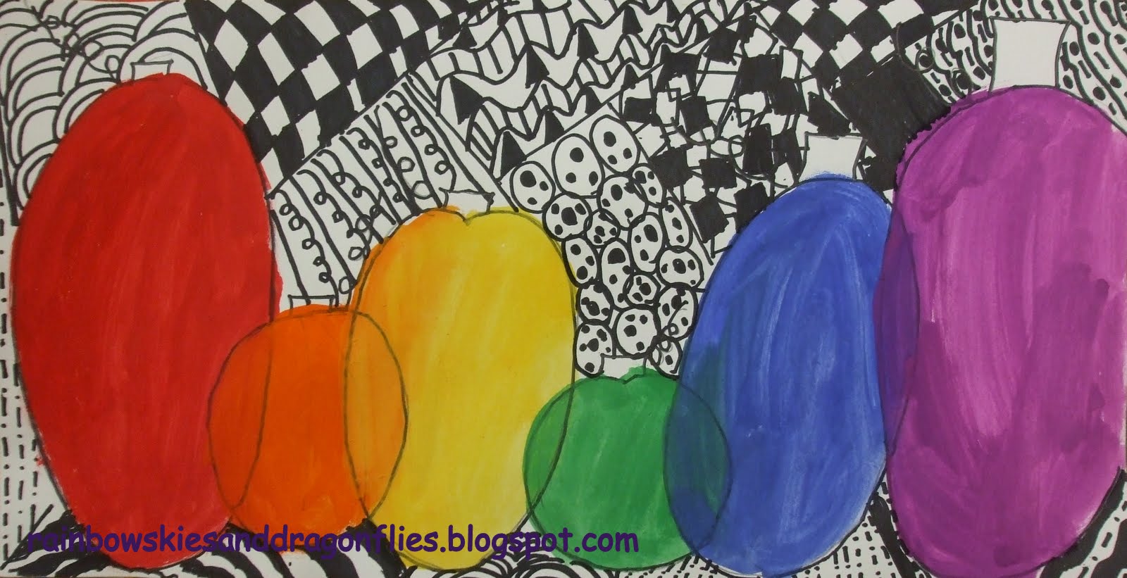 Rainbow Skies & Dragonflies: Color Wheel Pumpkins & Zentangle - 4th Grade