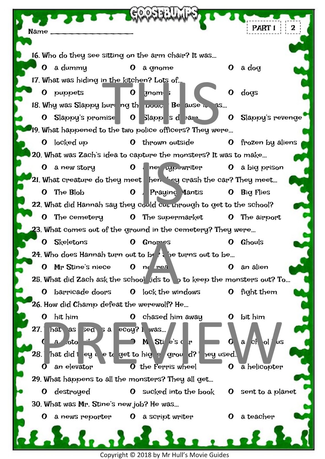 Goosebumps Movie Guide + Activities - Answer Key Included (Color + B&W ...