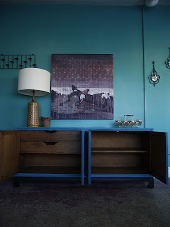 Vintage Ground: Vintage Teal Distressed Media Stand / Buffet / Sideboard