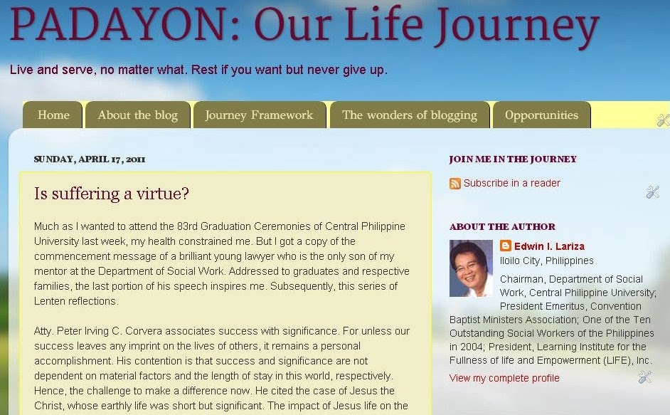 PADAYON: Our Life Journey: Is suffering a virtue?