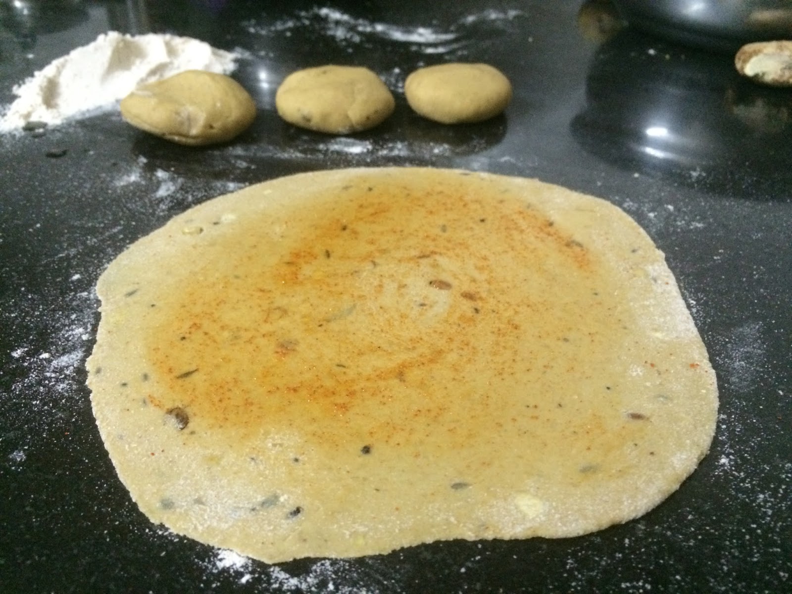 Lacha Daal Paratha with leftover Palak daal.