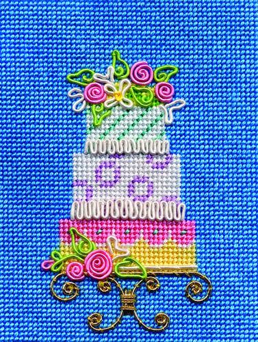 Needlepoint Study Hall: 3D Cake with DMC Embellishment - part one