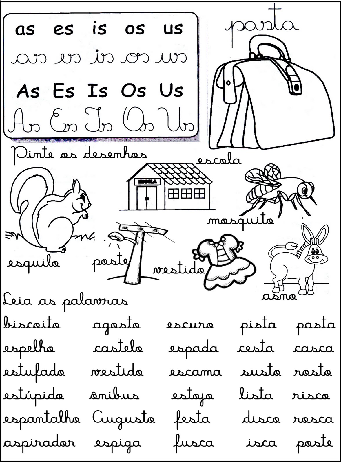 Rosearts- Atividades para imprimir: S entre vogais, sons do x, ss