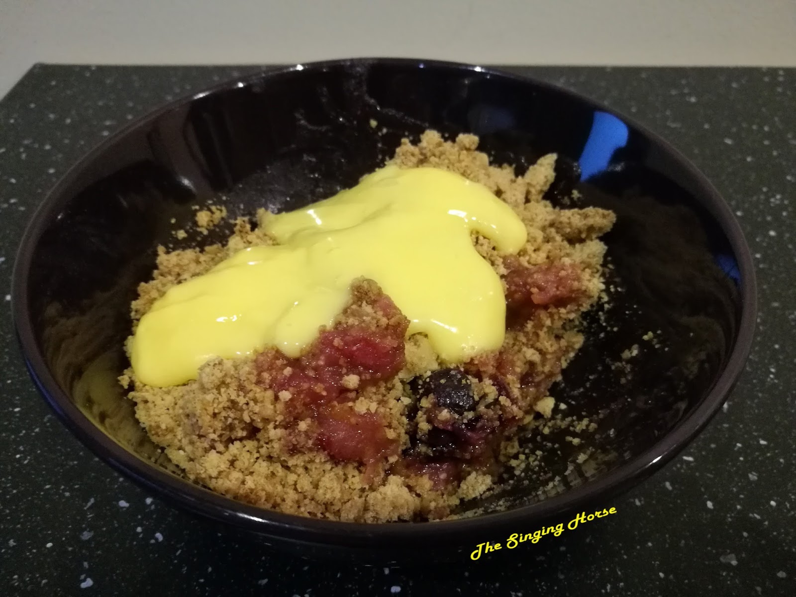 British Apple and Blueberry Fruit Crumble with Custard