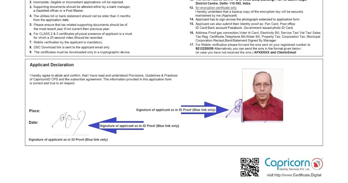 Digital signature Certificate Class 2 Individual Application Form