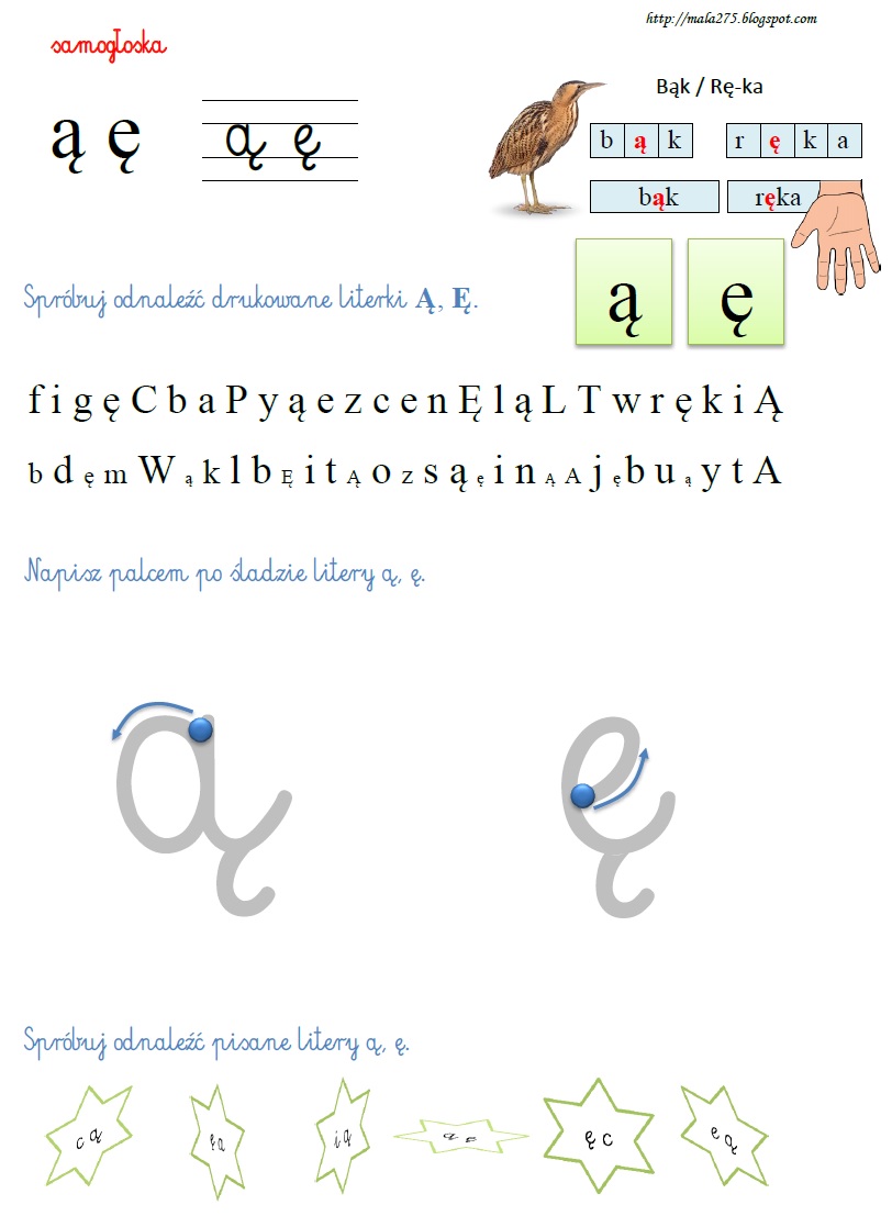BLOG EDUKACYJNY DLA DZIECI: LITERKA ą i ę - KARTY PRACY
