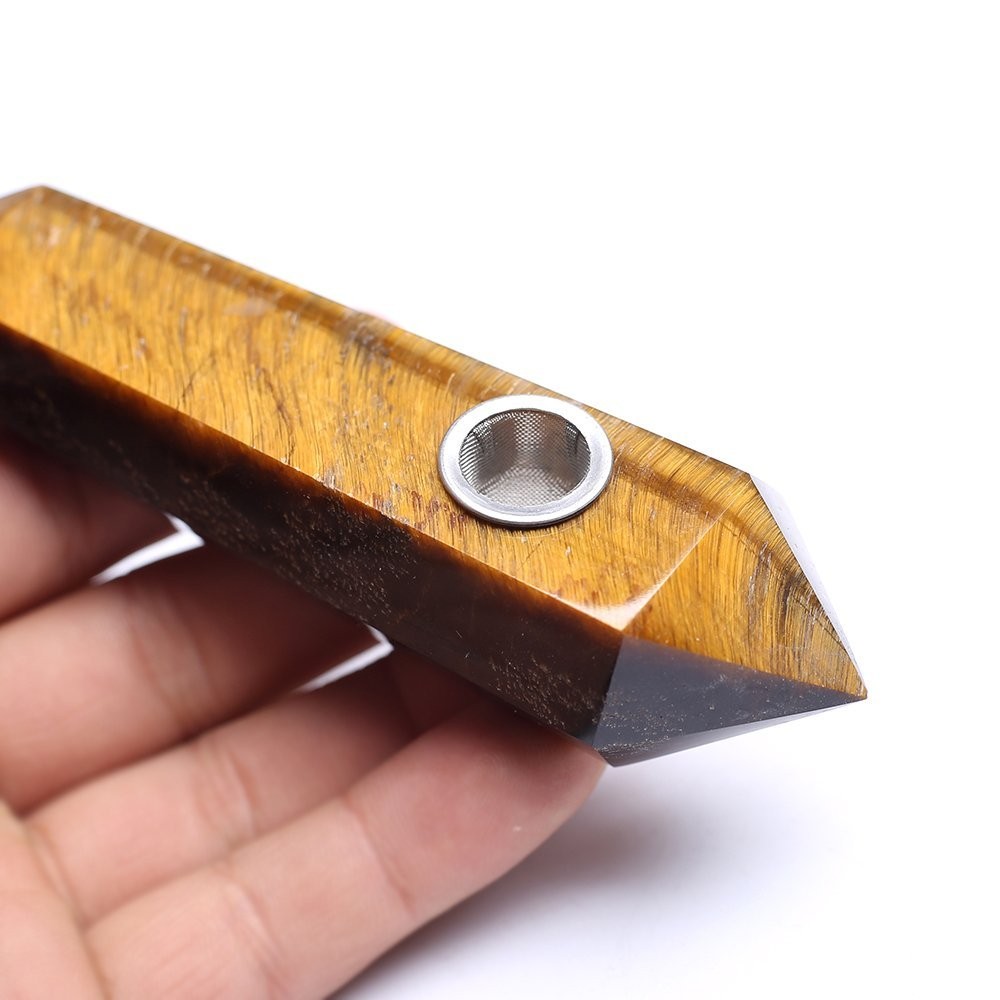 Natural Tiger Eye Crystal Pipe from Thera Crystals