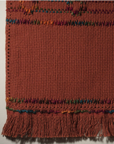 Day In & Day Out: Swedish Weaving: Pine Stand on rust monk cloth