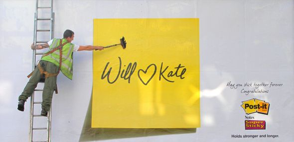 Best Creative Ads: Post-it Notes Super Sticky Message for Will and Kate