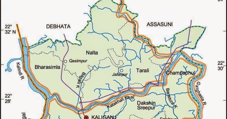 Kaliganj Upazila Map, Satkhira District, Bangladesh