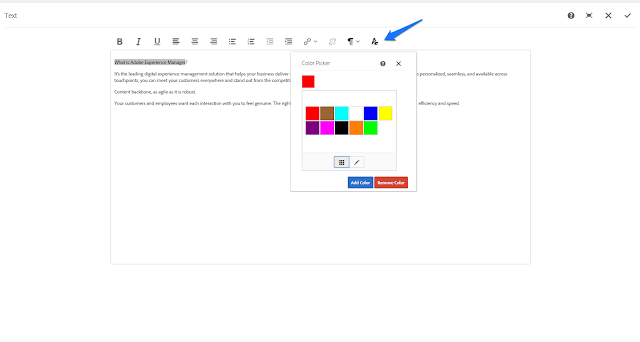 Experiencing Adobe Experience Manager Aem Cq Aem 63 Touch Ui Rte Rich Text Editor Color