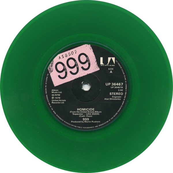 SPANISH BOMBS: 999 -Homicide -7" 1979 (1978)