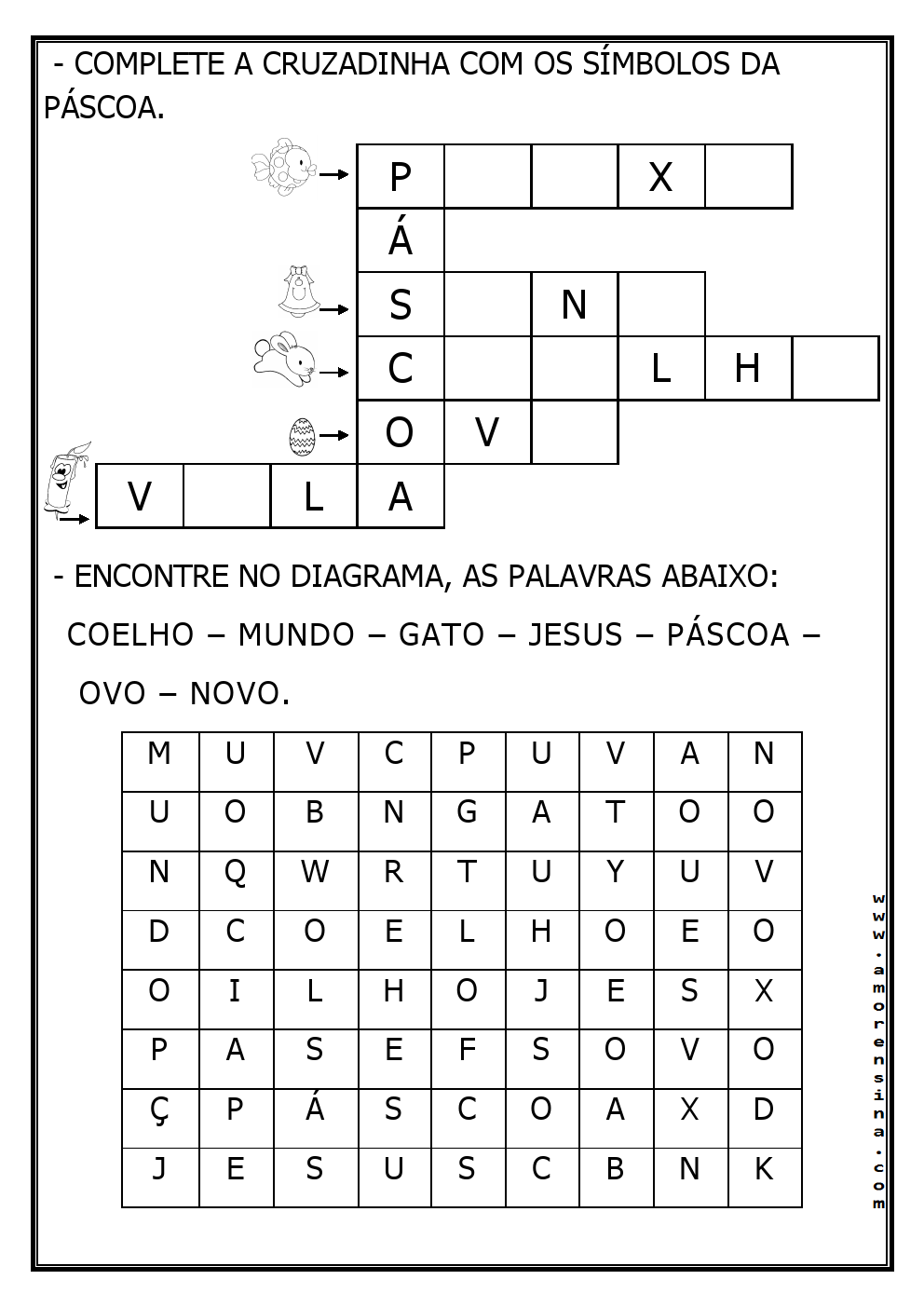 PROFª ADRIANA, ALFABETIZANDO COM AMOR: Cruzadinhas com tema da Páscoa